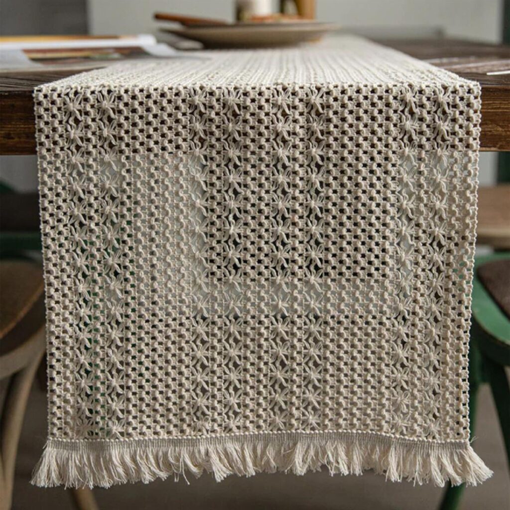 Runner Masa Örtüsü Ham Pamuk Örme Dantel Püsküllü Krem - Birlik 1952