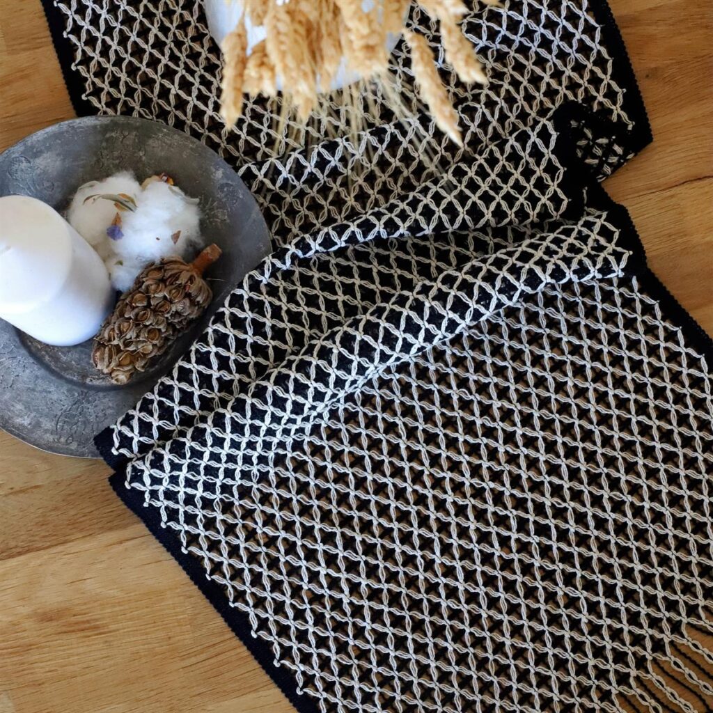 Runner Masa Örtüsü Ham Pamuk Örme Dantel Saçaklı Spider Siyah Beyaz ...