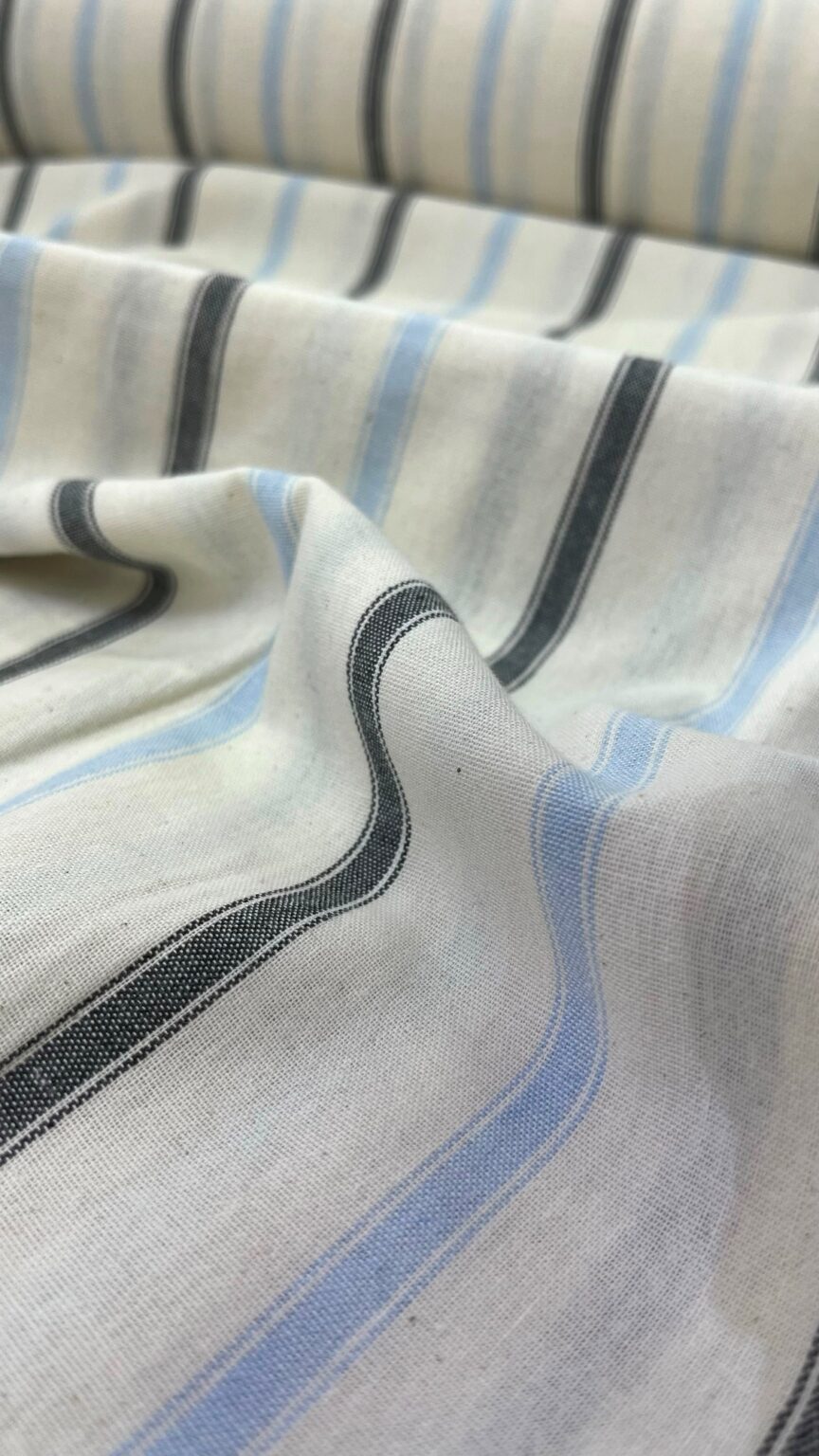 Şile Bezi Baskılı Pamuklu Kumaş Naturel Çizgili Mavi - Birlik 1952