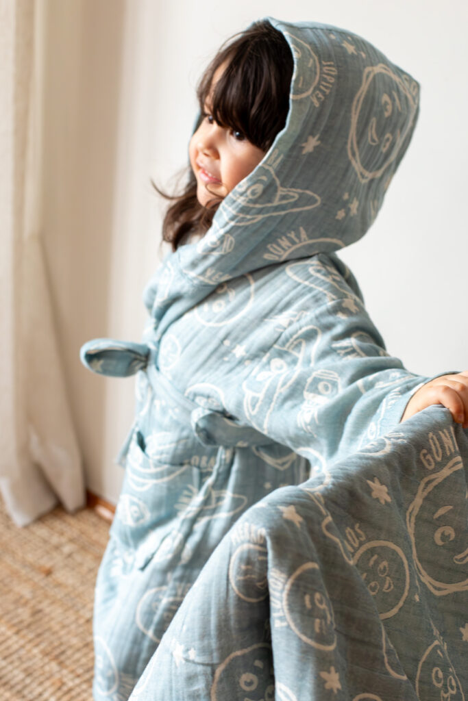 Miniyo 3 Kat Jakarlı Müslin Pamuklu Bebek Çocuk Bornozu Gezegenler ...